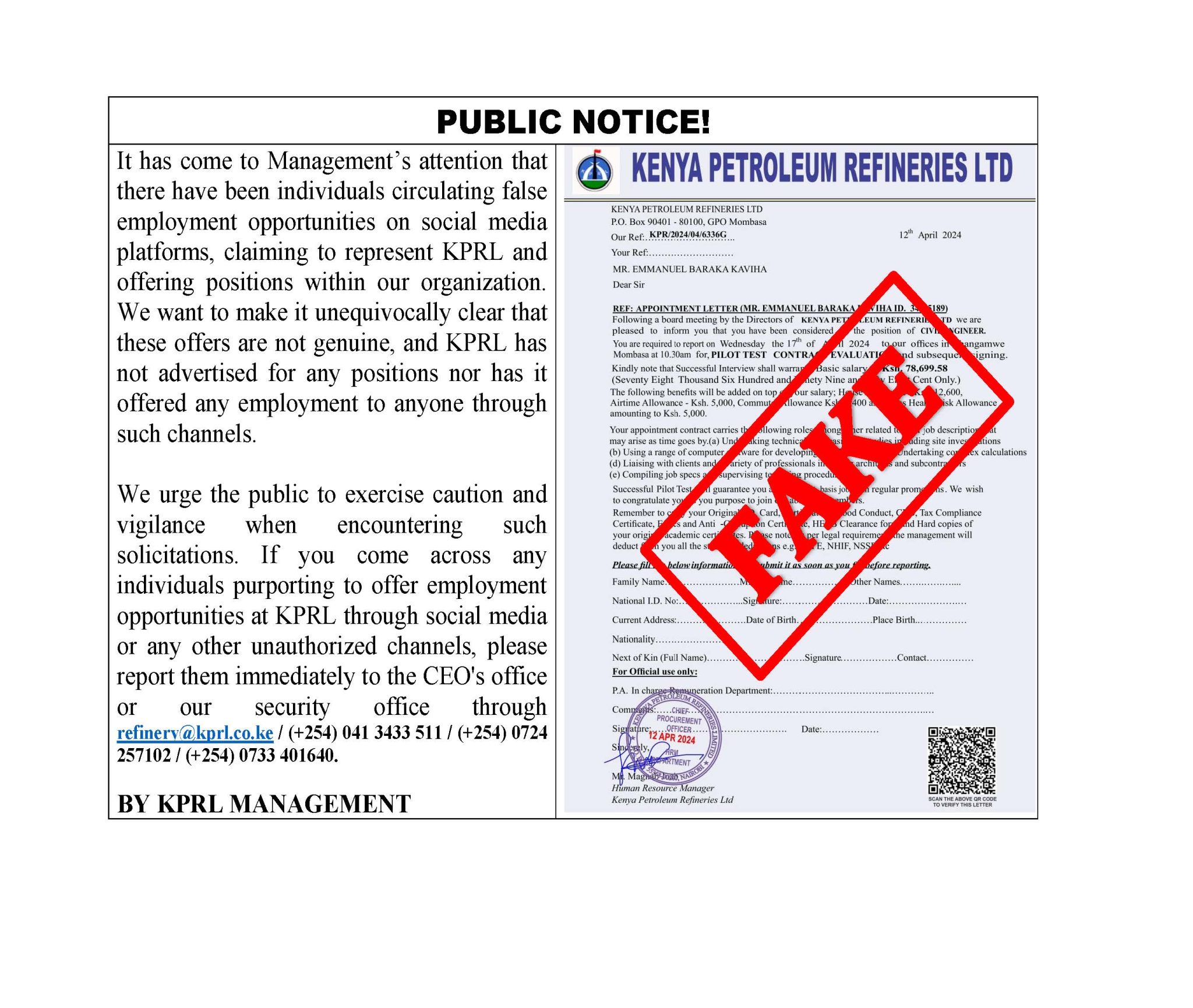 NOTICE TO THE PUBLIC: Fake Employment Opportunities – Kenya Petroleum ...